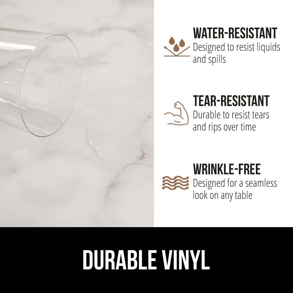 Gorilla Grip Vinyl Round Tablecloth, Fitted Elastic Edge Cover, Fade and Stain Resistant Table Cloths, Spill Proof Linen Covers for Indoor Dining, Outdoor Picnic Parties, Camping, 56" Marble White