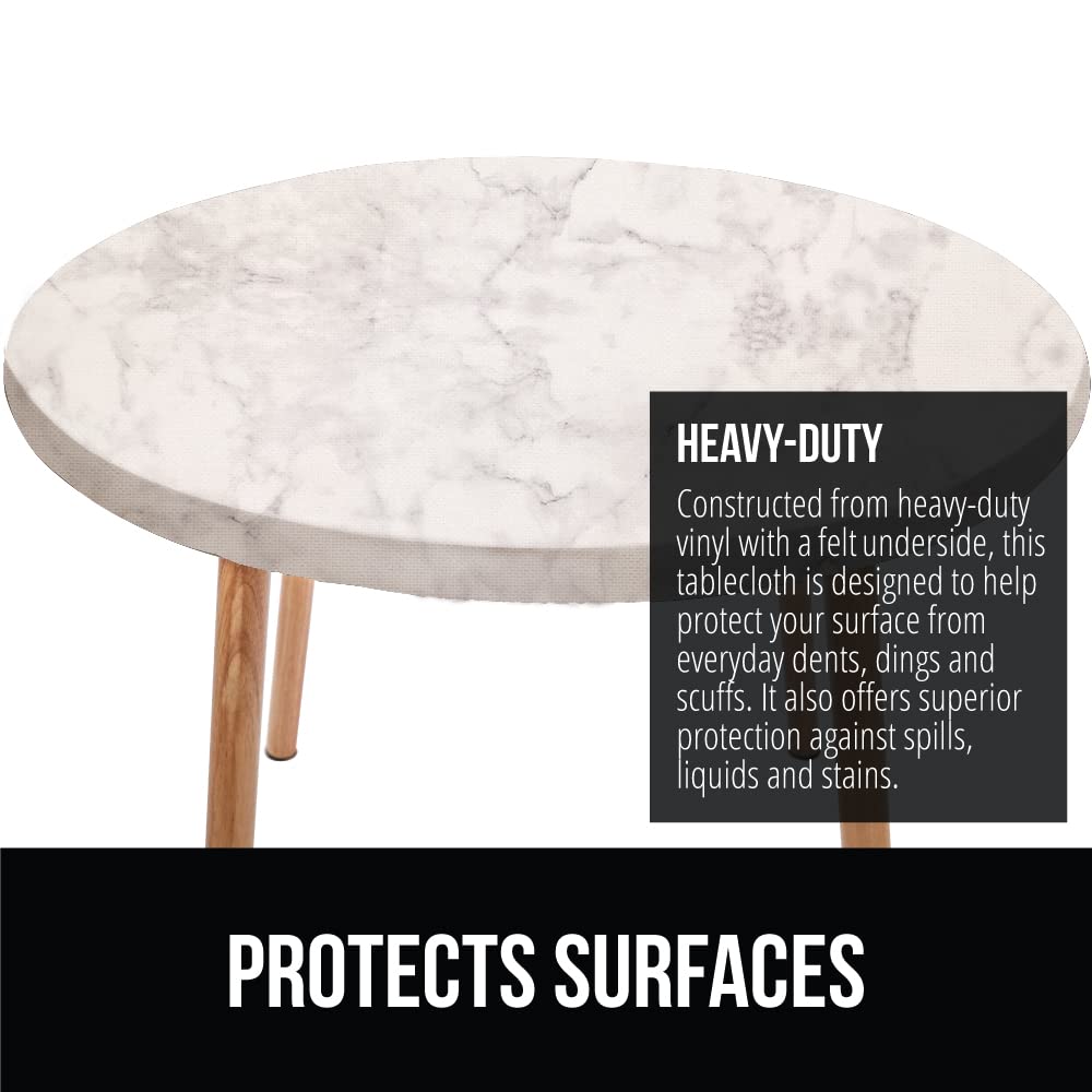 Gorilla Grip Vinyl Round Tablecloth, Fitted Elastic Edge Cover, Fade and Stain Resistant Table Cloths, Spill Proof Linen Covers for Indoor Dining, Outdoor Picnic Parties, Camping, 56" Marble White
