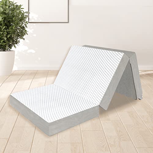 Bejibear Folding Mattress, Upgraded Memory Foam Tri-fold Mattress with Ultra Soft Cover, Oeko-tex CertiPUR-US Certified Non-Slip Breathable Washable Cover, Foldable Mattress for Floor