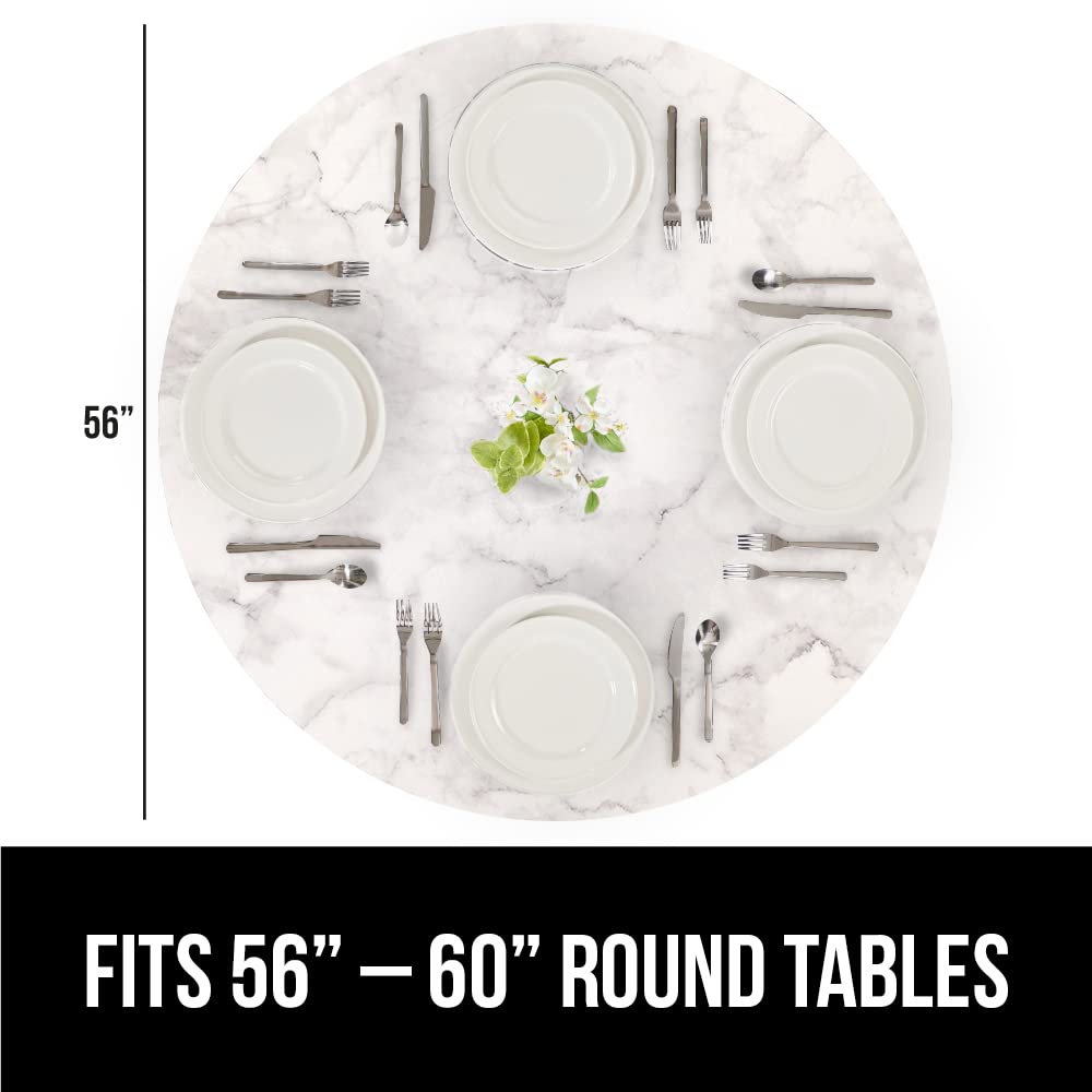 Gorilla Grip Vinyl Round Tablecloth, Fitted Elastic Edge Cover, Fade and Stain Resistant Table Cloths, Spill Proof Linen Covers for Indoor Dining, Outdoor Picnic Parties, Camping, 56" Marble White