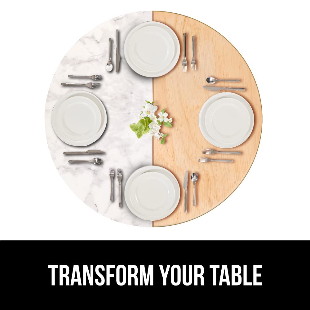 Gorilla Grip Vinyl Round Tablecloth, Fitted Elastic Edge Cover, Fade and Stain Resistant Table Cloths, Spill Proof Linen Covers for Indoor Dining, Outdoor Picnic Parties, Camping, 56" Marble White