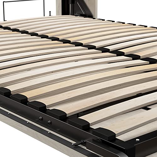 Bestar Pur Queen Murphy Bed and 2 Shelving Units with Drawers, 115-inch Space-Saving Sleeping Arrangement in Linen White Oak