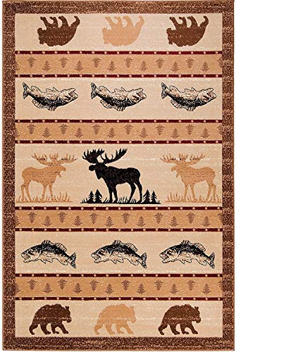Champion Rugs Rustic Lodge Southwestern Geometric Modern Wildlife Nature Bear Fish Elk Moose Scene Area Rug (7’ 8” X 10’ 8”)
