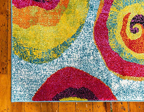Unique Loom Lyon Collection Colorful Modern Abstract Floral Area Rug, 4 x 6 Feet, Blue/Yellow