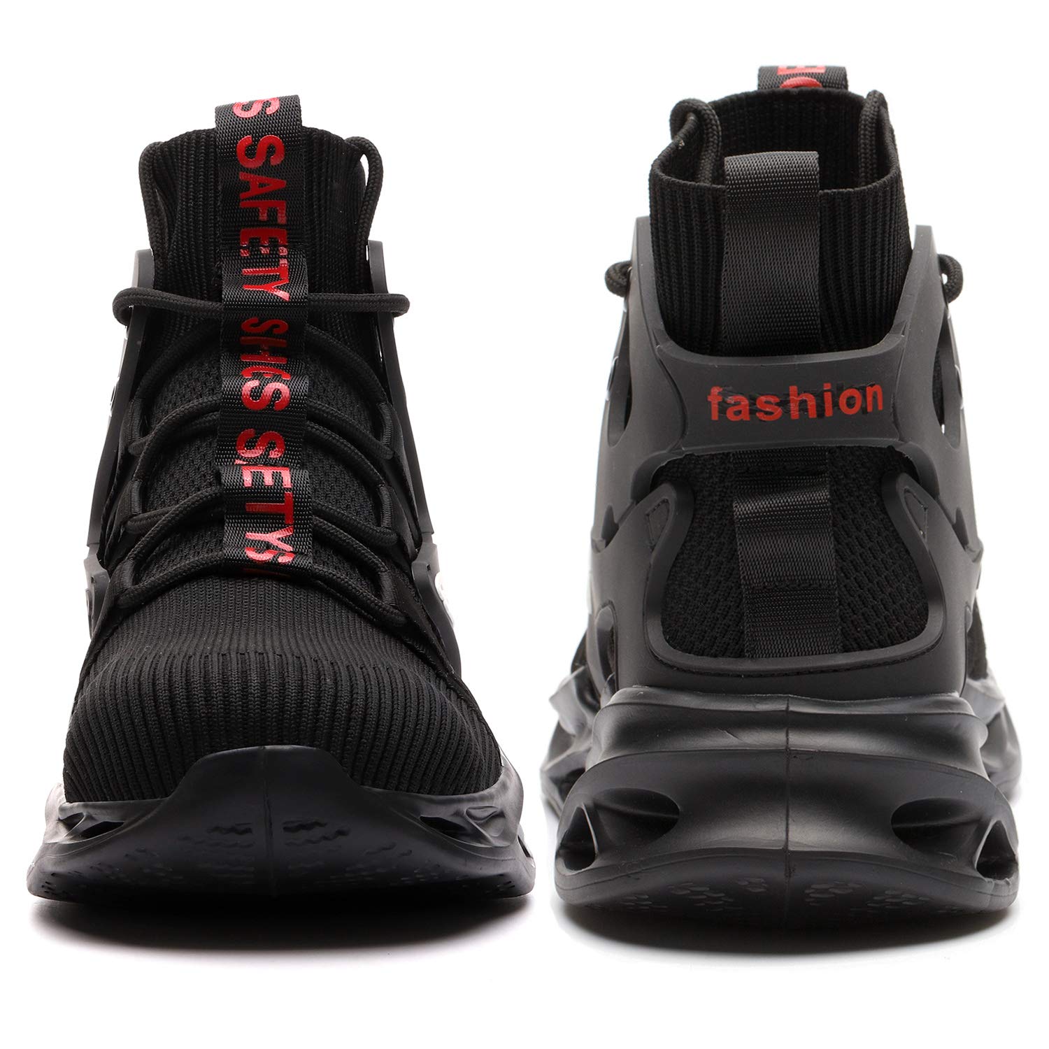 ORISTACO Work Safety Steel Toe Boots, Lightweight Breathable Industrial Construction Boots, High Cut 799 Black 45