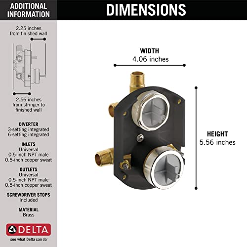 Delta Faucet R22000 MultiChoice Universal Valve 3-Setting 6-Setting Custom Shower Integrated Diverter Rough, Custom Shower Valve Kit, Brass Construction, R22000-WS (Screwdriver Stops Included)