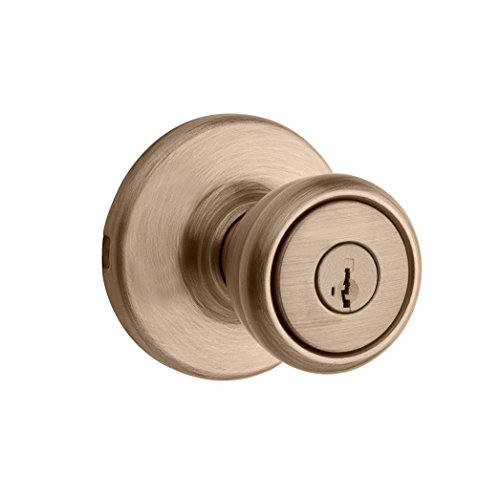 Kwikset Tylo Keyed Entry Door Knob with Microban Antimicrobial Protection featuring SmartKey Security in Antique Brass (94002-854)