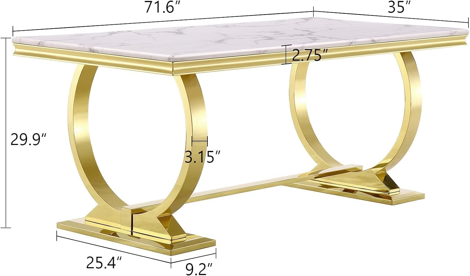 ACEDÉCOR 7 Pieces Dining Set for 6, Modern Dining Room Table with Gold U-Base White Dining Table, Black Velvet Upholstered Dining Chairs (White Dining Table+6 Black Dining Chairs)
