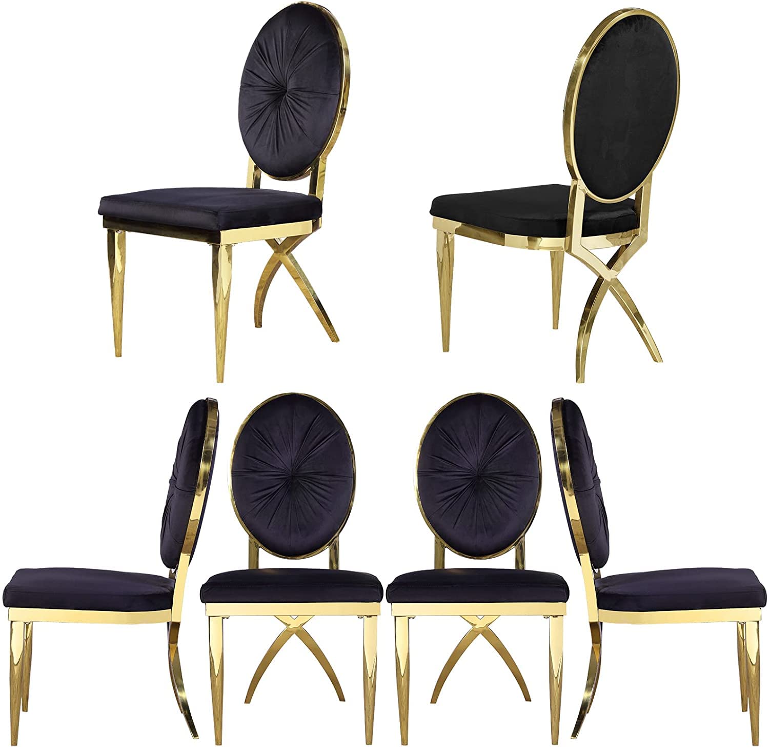 ACEDÉCOR 7 Pieces Dining Set for 6, Modern Dining Room Table with Gold U-Base White Dining Table, Black Velvet Upholstered Dining Chairs (White Dining Table+6 Black Dining Chairs)