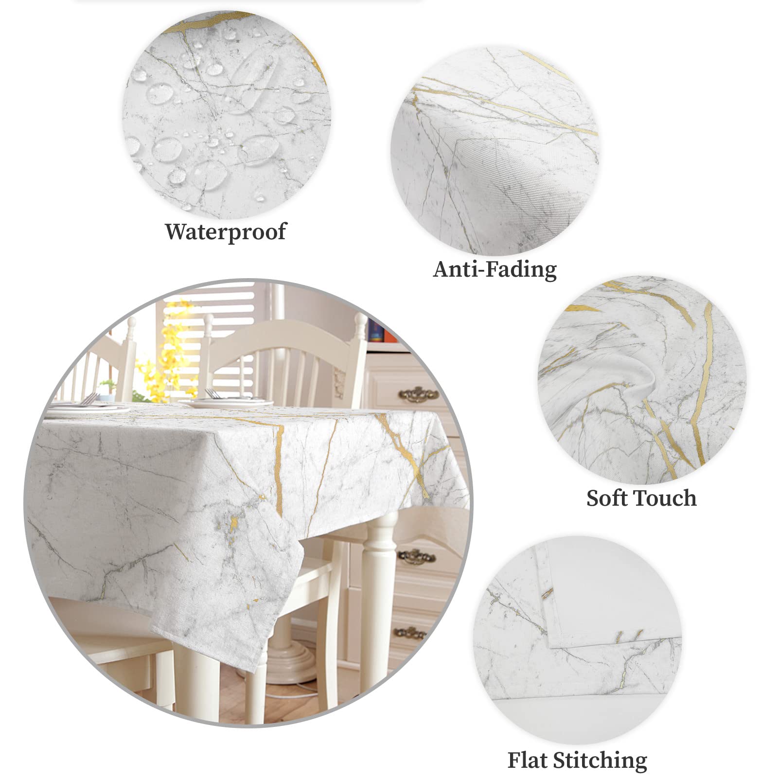 LBCASA Marble Tablecloth Waterproof Tablecloths, Gray Gold White Marble Table Cloth Dining Table Cover Cloth for Kitchen Party Outdoor Tabletop Decor, Rectangle Tablecloth 52x70 Inch