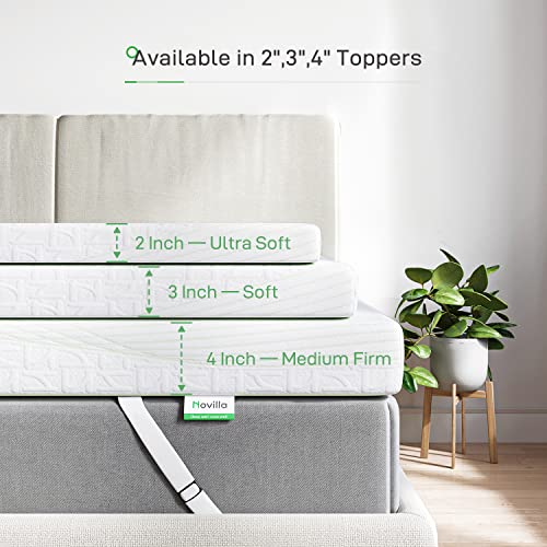 Novilla 4 Inch Memory Foam Mattress Topper, Medium Firm Mattress Topper Queen Size with Non-Slip Design, High Density Gel Mattress Topper for Cooling, Motion Isolation & Pressure Relieving Sleep
