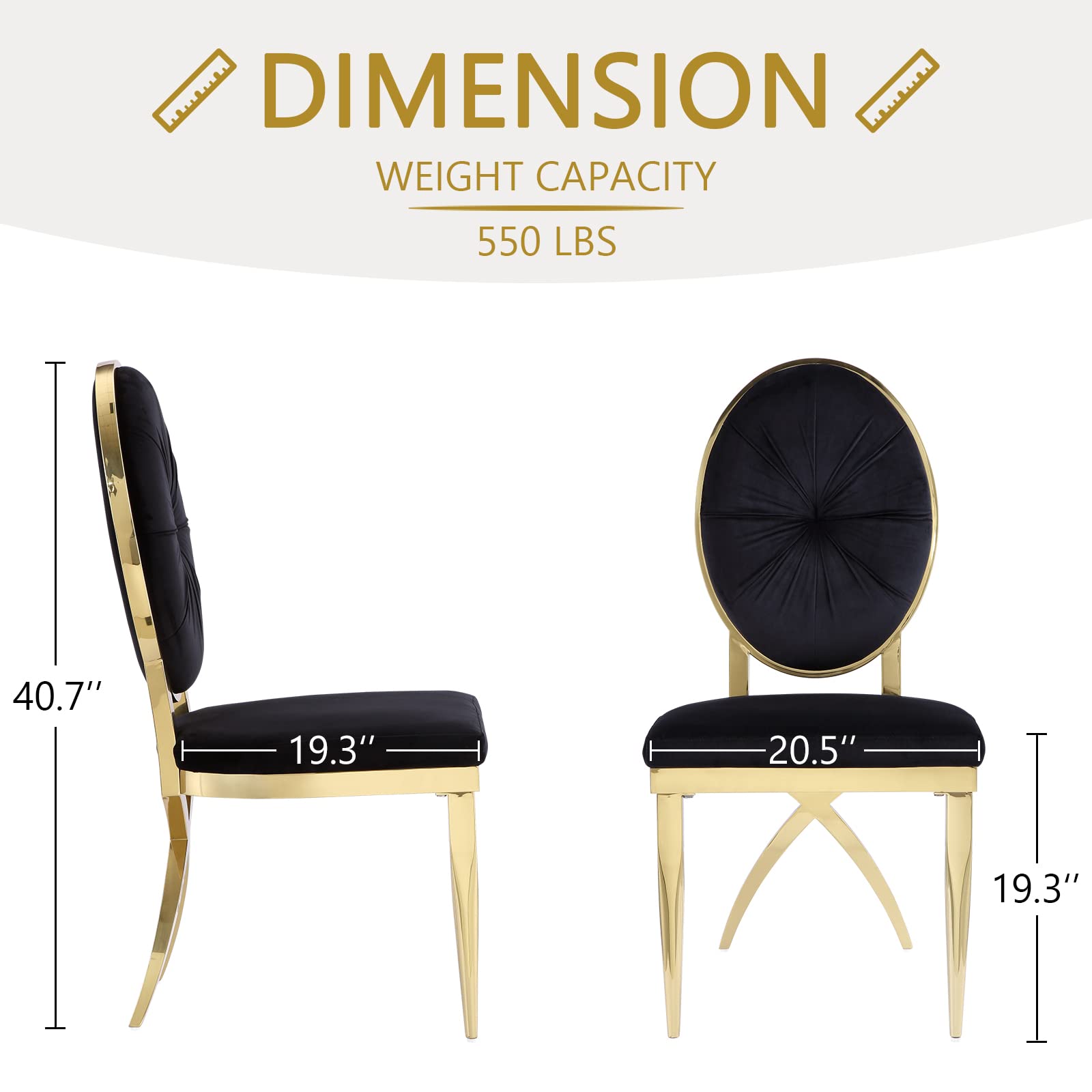 ACEDÉCOR 7 Pieces Dining Set for 6, Modern Dining Room Table with Gold U-Base White Dining Table, Black Velvet Upholstered Dining Chairs (White Dining Table+6 Black Dining Chairs)