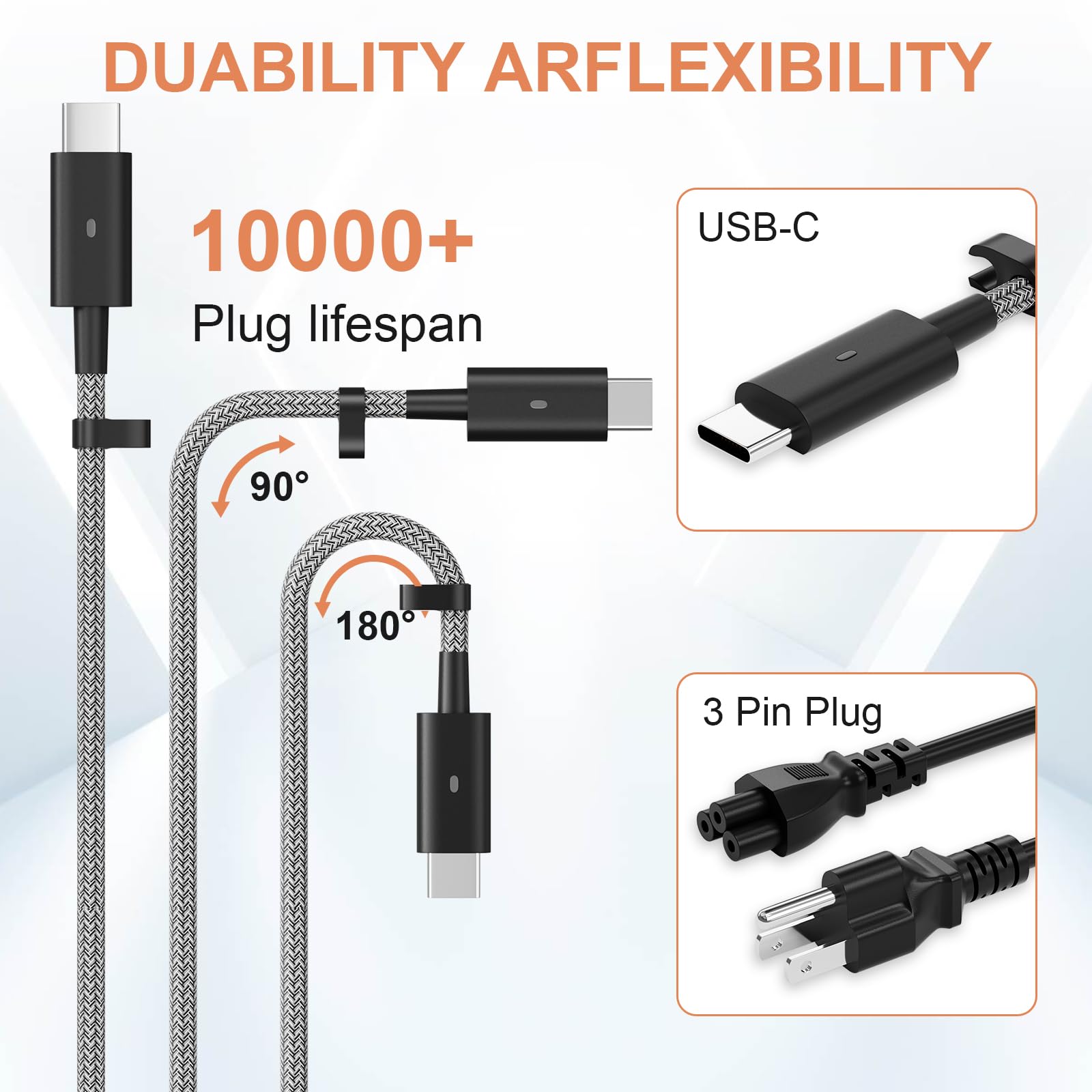 Charger for Dell 65W USB-C Laptop Charger Latitude 5400 5410 5420 5430 5440 5450 Power AC Adapter with Power Cord Cable, Black, HA65NM190