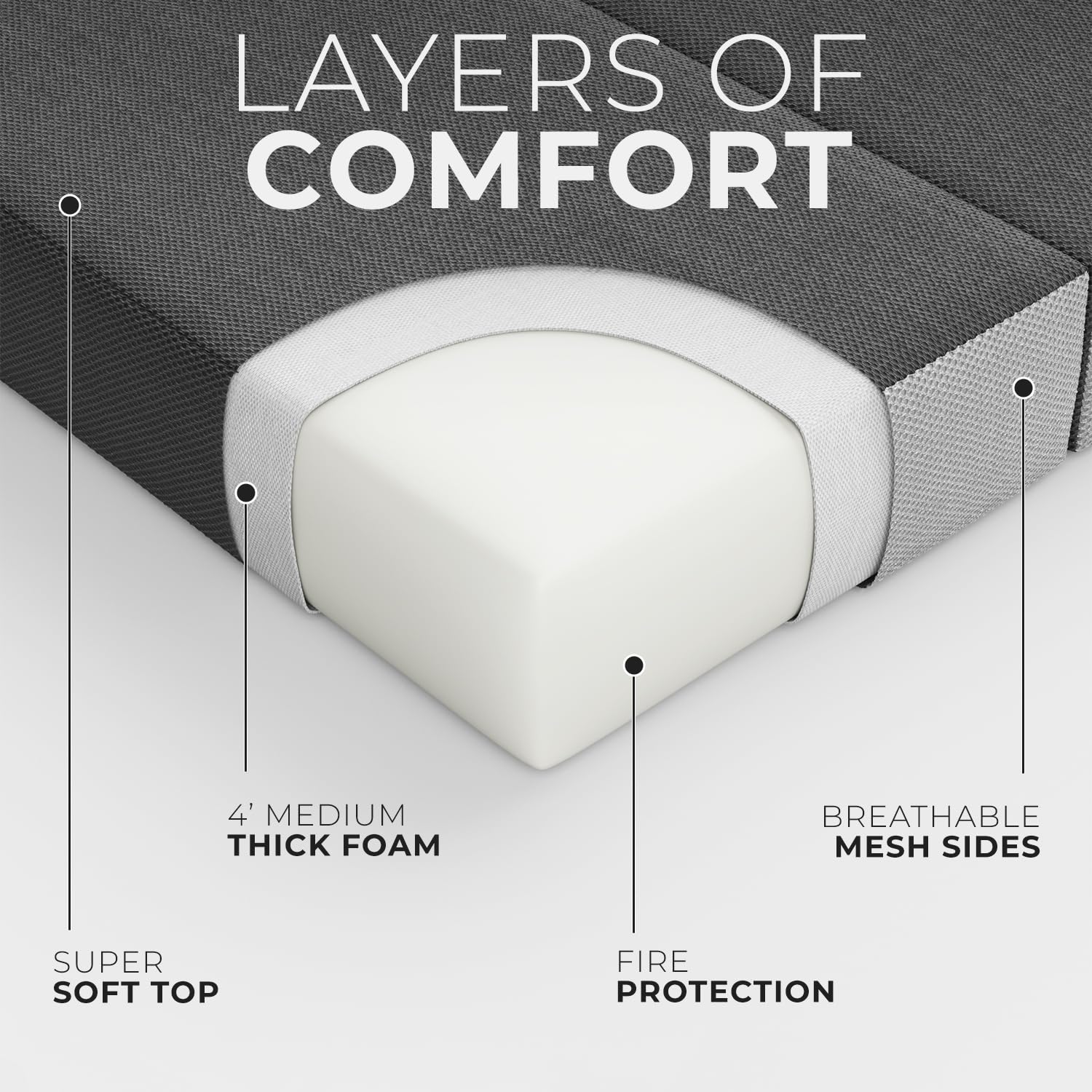 Cozzzi Foldable Mattress Queen Size for Floor and Traveling with Removable Cover - Lightweight and Portable Folding Mattress for Adults & Kids - Compact and Easy to Storage (75in x 58in x 4in)