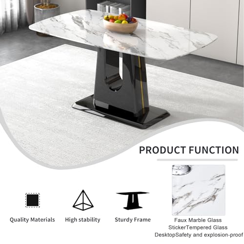 Xshelley 63" Faux Marble Dining Table Set for 6, 7 Piece Dining Table Set with 1 Faux Marble Dining Table and 6 Upholstered Dining Chairs for Kitchen Dining Room (Black-A, 7 Piece Dining Taboe Set)