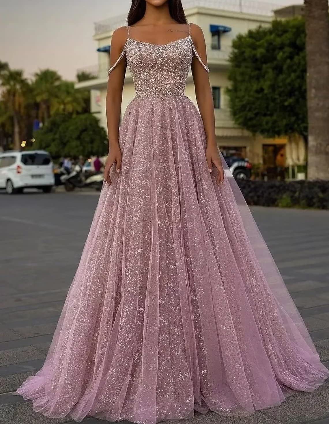 H.S.D Prom Dress Long Off Shoulder Evening Formal Dress Sparkly Sequins Wisteria 16W