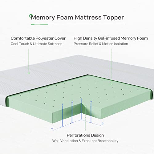 Novilla 4 Inch Memory Foam Mattress Topper, Medium Firm Mattress Topper Queen Size with Non-Slip Design, High Density Gel Mattress Topper for Cooling, Motion Isolation & Pressure Relieving Sleep
