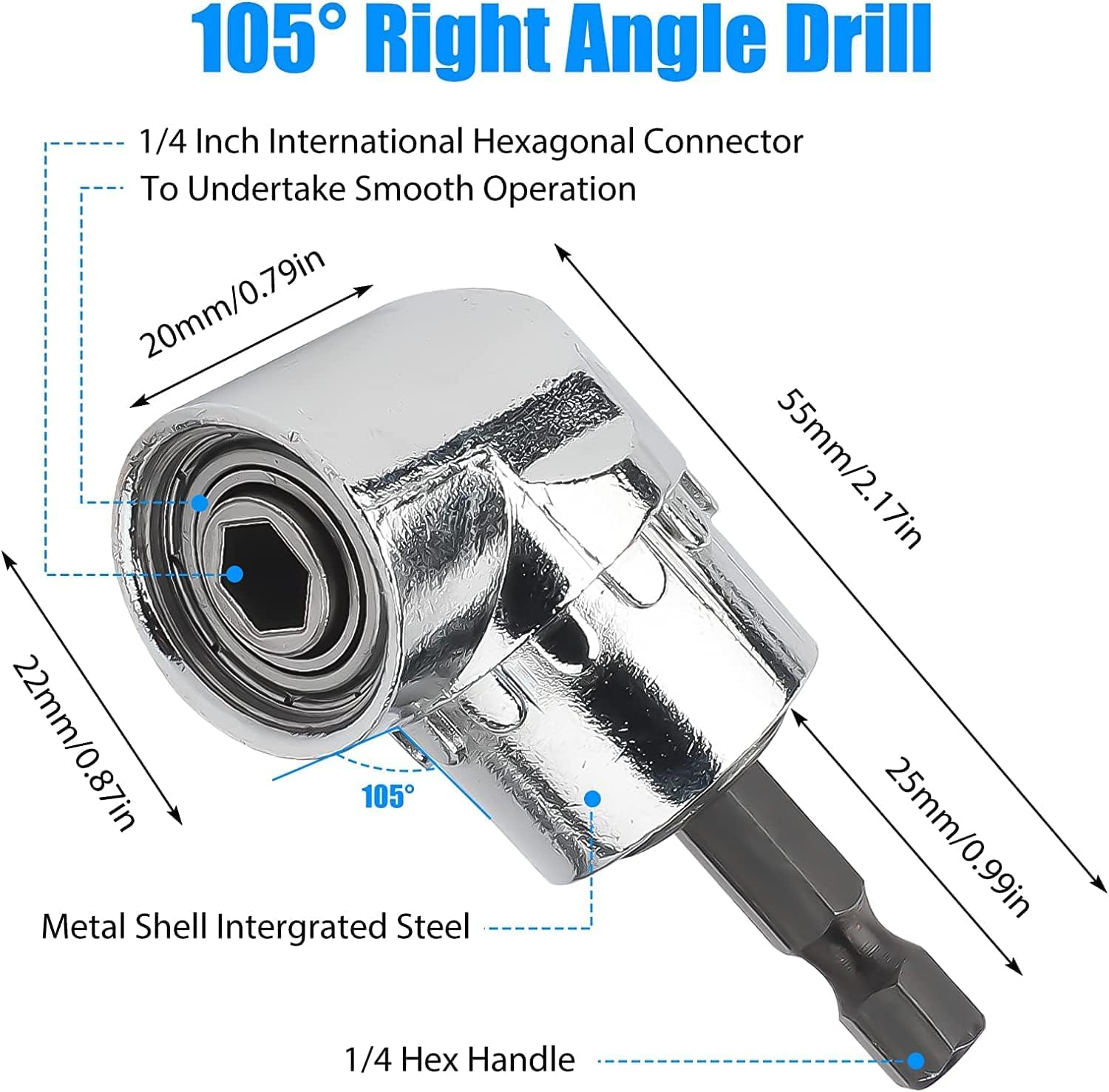 SUNJOYCO 3PCS 1/4" Magnetic Pivot Drill Bit Tip Holder, 105° Right Angle Drill Adapter Extension Impact Driver Bendable in 20° Angle for Corner