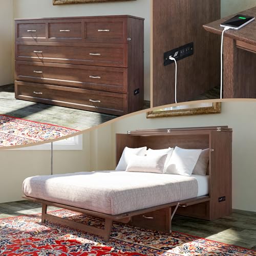 AFI Deerfield Murphy Bed Chest with Charging Station, Queen, Burnt Amber