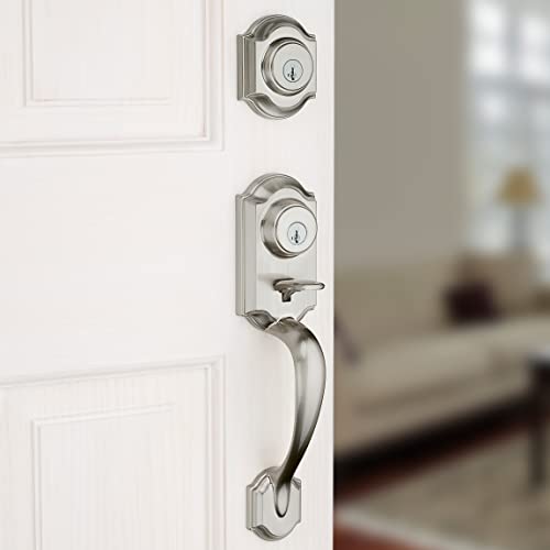 Kwikset 553MNH LIP 15 SMT RCAL 95530-021 Montara Single Cylinder Exterior Only Handleset Featuring SmartKey in Satin Nickel