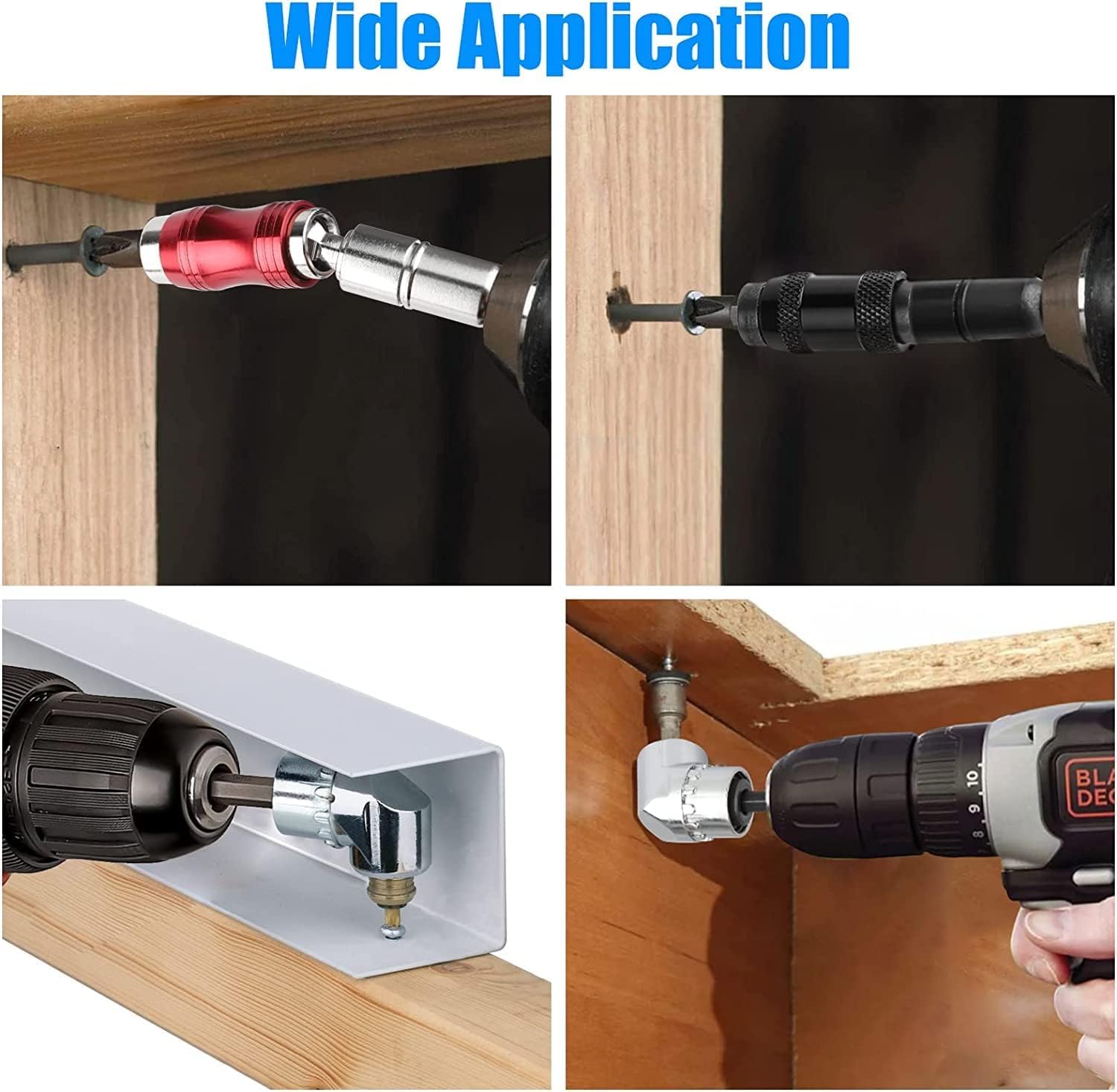 SUNJOYCO 3PCS 1/4" Magnetic Pivot Drill Bit Tip Holder, 105° Right Angle Drill Adapter Extension Impact Driver Bendable in 20° Angle for Corner