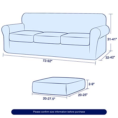 subrtex 4 Piece Sofa Cover High Stretch Couch Slipcover for 3 Cushion Soft Sofa Slipcover Jacquard Fabric Furniture Covers with Elastic Bottom Machine Washable(Sand,Large)