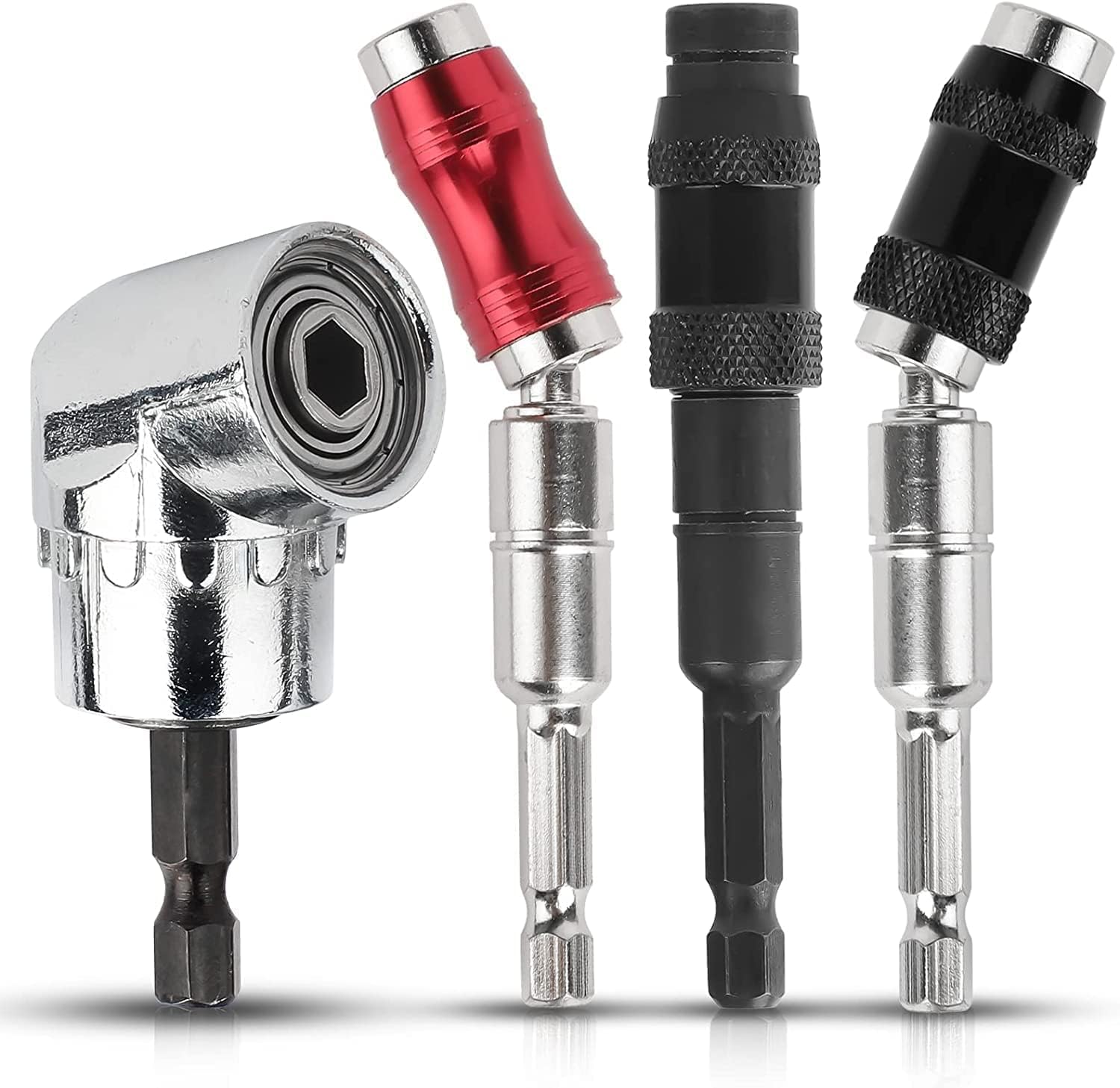 SUNJOYCO 3PCS 1/4" Magnetic Pivot Drill Bit Tip Holder, 105° Right Angle Drill Adapter Extension Impact Driver Bendable in 20° Angle for Corner