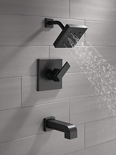 Delta Faucet Ara 14 Series Single-Function Tub and Shower Trim Kit with Single-Spray H2Okinetic Shower Head, Matte Black T14467-BL (Valve Not Included)