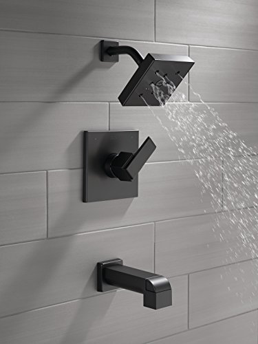 Delta Faucet Ara 14 Series Single-Function Tub and Shower Trim Kit with Single-Spray H2Okinetic Shower Head, Matte Black T14467-BL (Valve Not Included)