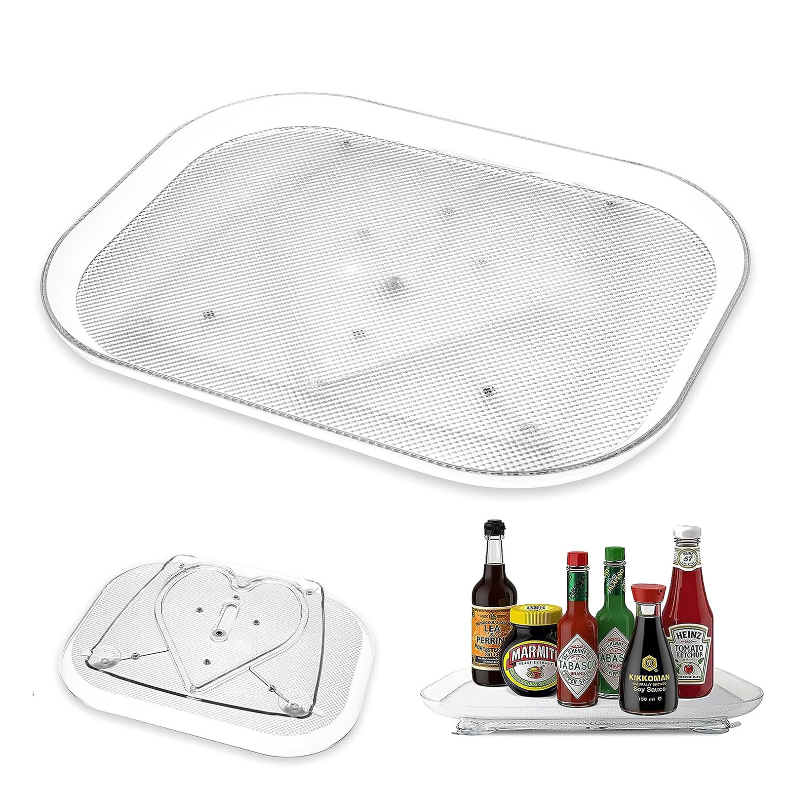 Lazy Susan Turntable Organizer for Refrigerator - 15.7'' Clear Square Fridge Organizer Storage 360°Rotate Lazy Susan Spice Storage for Kitchen, Table, Pantry, Cabinet, Countertop