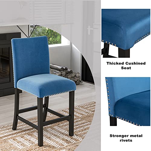Lifeand 5-Piece Counter Height Set with One Faux Marble Dining Table and Four Upholstered-Seat Chairs,for Kitchen and Living Room Furniture, OneSize, Blue