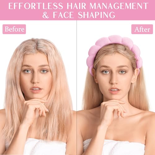 ERHIRY Spa Headband for Washing Face, Makeup Headband and Wristband Set - Pink (3 Count Silk and Flannel Materials, Absorbs Water, Hand-Washable, For Women Adults)