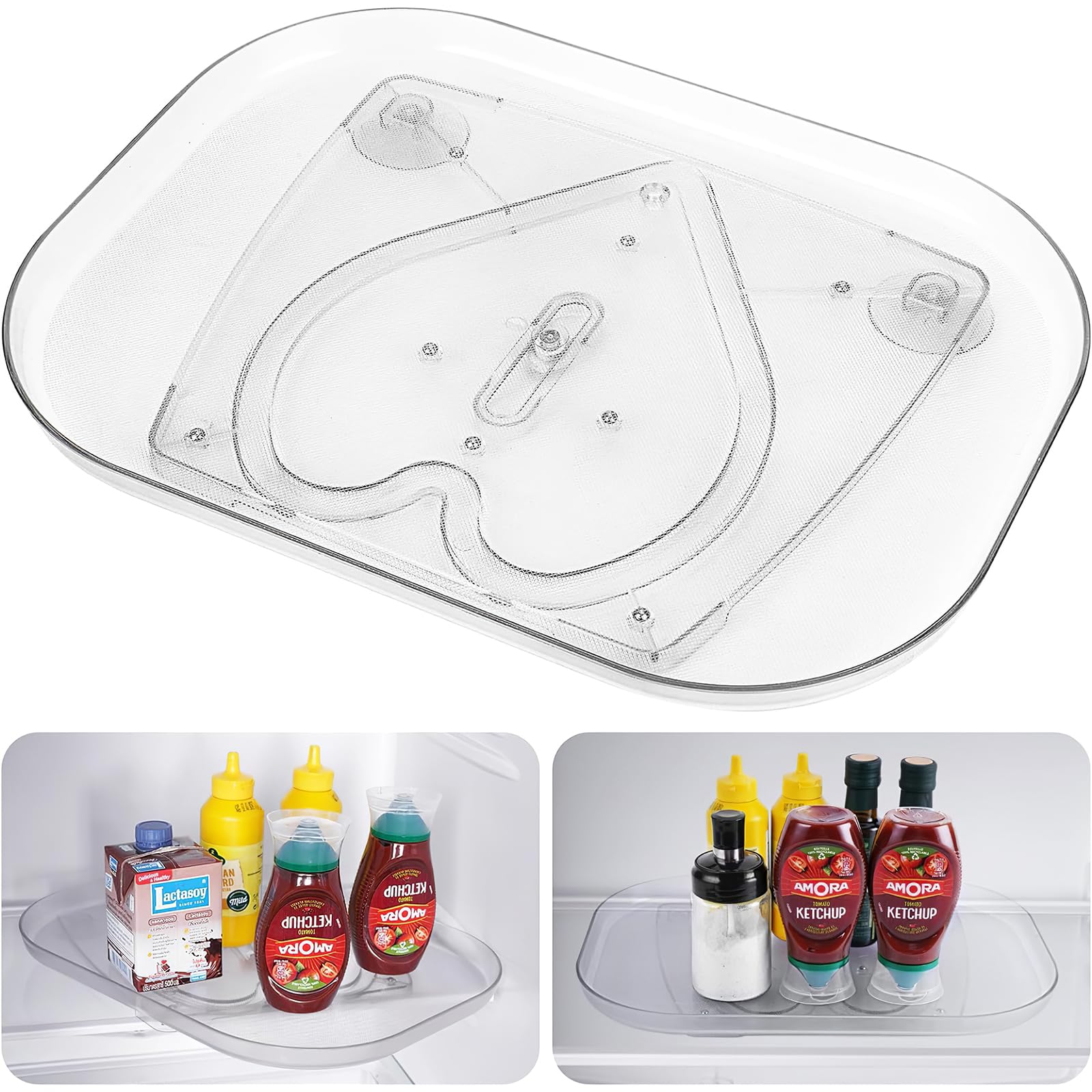 Lazy Susan Turntable Organizer for Refrigerator - 15.7'' Clear Square Fridge Organizer Storage 360°Rotate Lazy Susan Spice Storage for Kitchen, Table, Pantry, Cabinet, Countertop