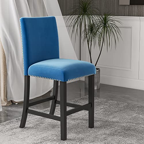 Lifeand 5-Piece Counter Height Set with One Faux Marble Dining Table and Four Upholstered-Seat Chairs,for Kitchen and Living Room Furniture, OneSize, Blue