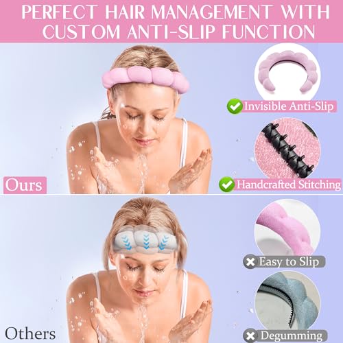ERHIRY Spa Headband for Washing Face, Makeup Headband and Wristband Set - Pink (3 Count Silk and Flannel Materials, Absorbs Water, Hand-Washable, For Women Adults)