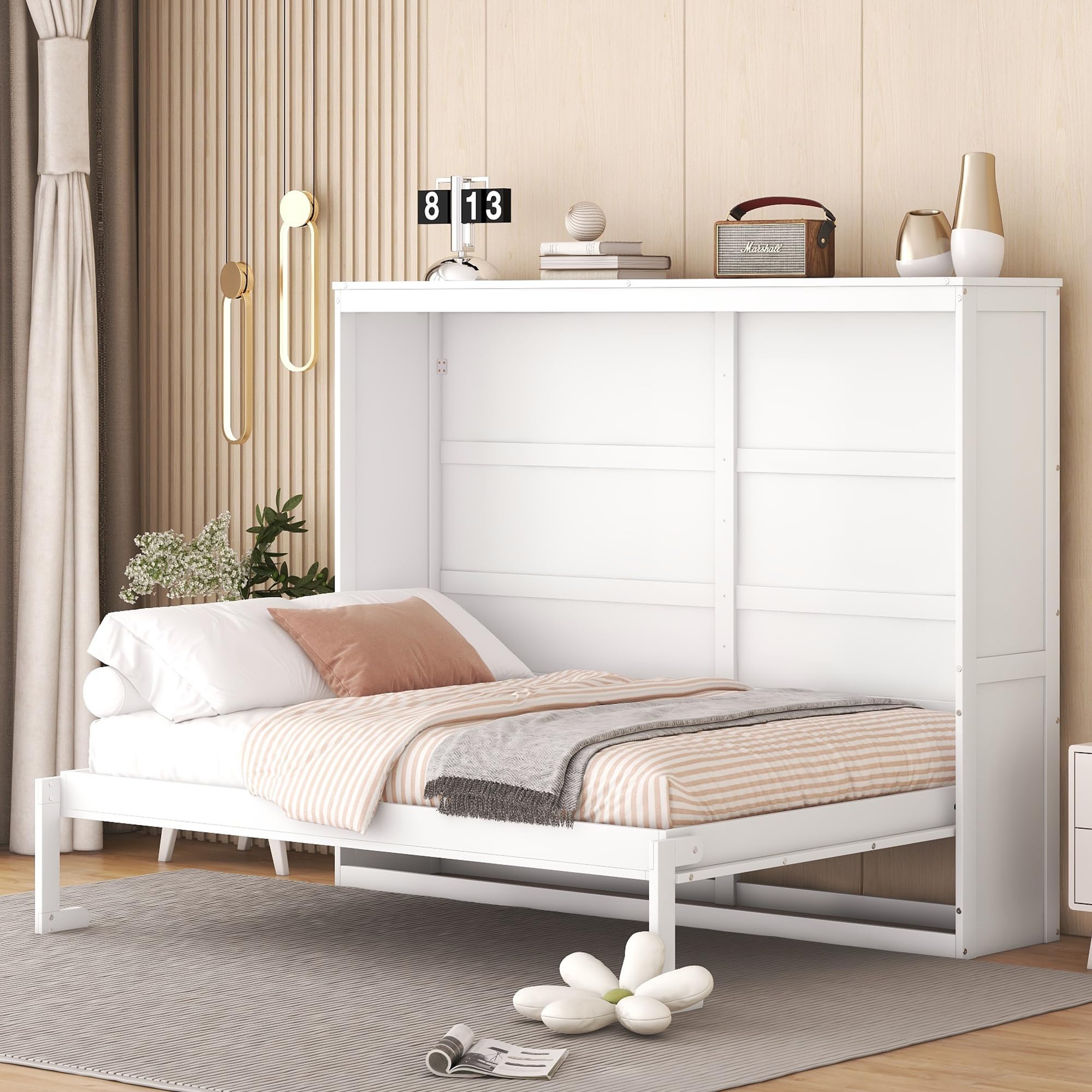 Harper & Bright Designs Full Size Murphy Bed Wall Bed Space-Saving for Multipurpose Guest Room or Home Office, White