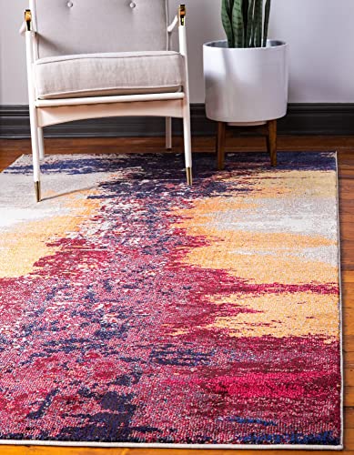 Unique Loom Estrella Collection Abstract, Rustic, Modern, Gradient, Distressed Area Rug, 5' 1" x 8' 0", Pink/Navy Blue