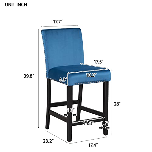 Lifeand 5-Piece Counter Height Set with One Faux Marble Dining Table and Four Upholstered-Seat Chairs,for Kitchen and Living Room Furniture, OneSize, Blue