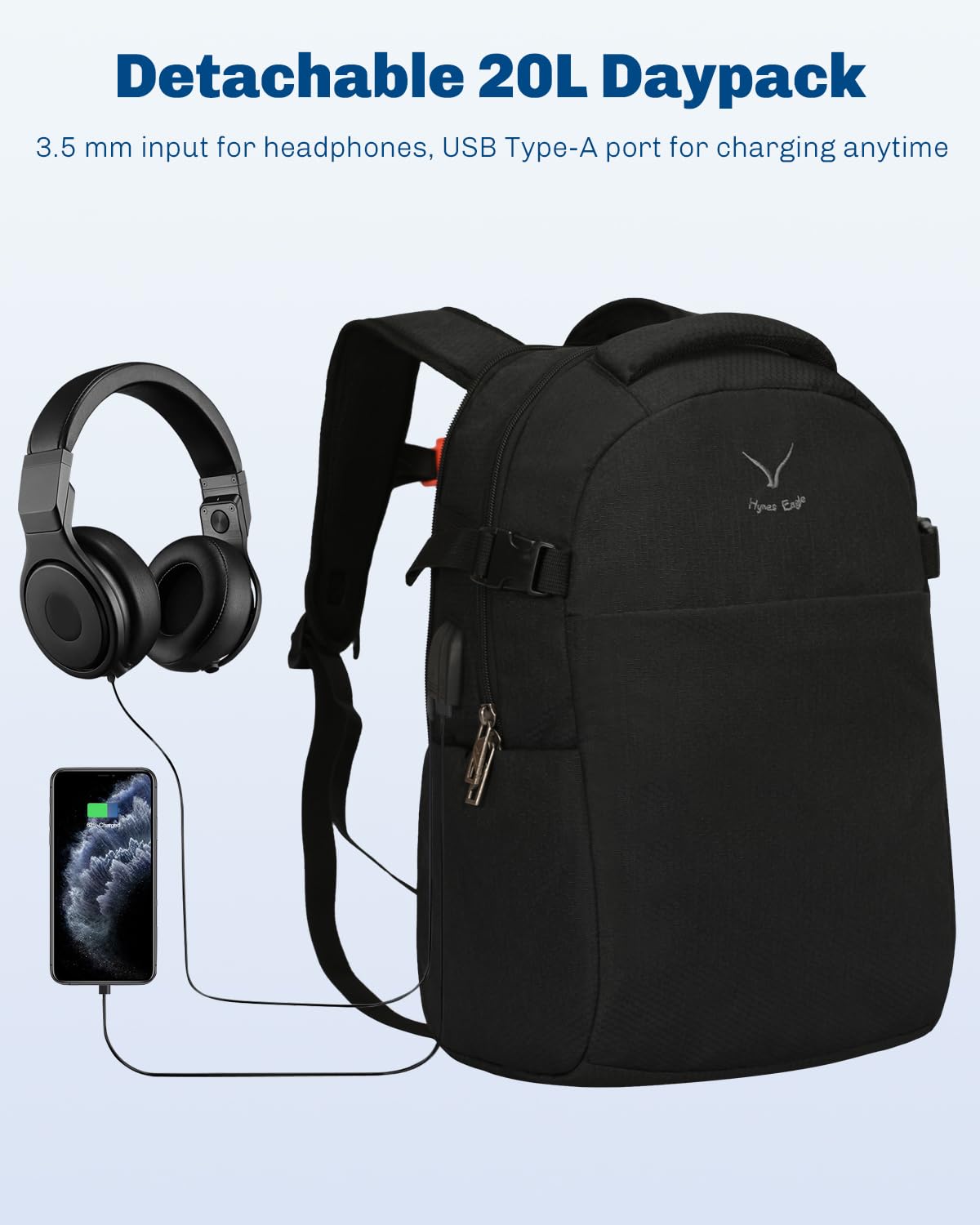 Hynes Eagle 2 in 1 Travel Backpack 22 inches Carry on Luggage 63L Rolling Backpack for Men Women with Packing Cubes 3PCS Set