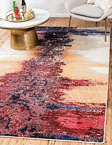 Unique Loom Estrella Collection Abstract, Rustic, Modern, Gradient, Distressed Area Rug, 5' 1" x 8' 0", Pink/Navy Blue