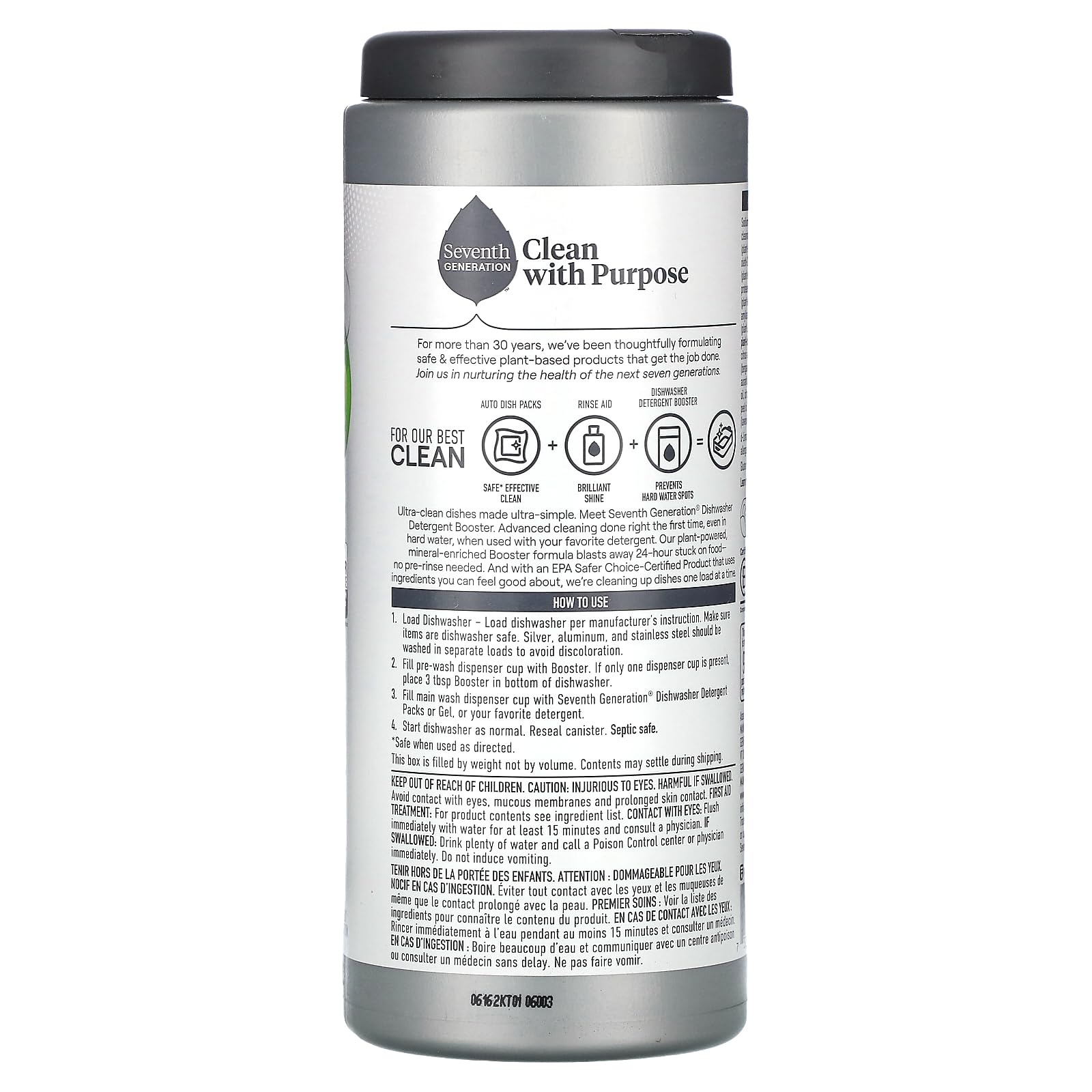 Seventh Generation Power+ Dishwasher Detergent Booster Powder, Blasts Away Stuck-On Food, Fresh Citrus Scent, 27 Oz
