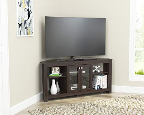 Inval Corner TV Stand with Glass Doors, Espresso