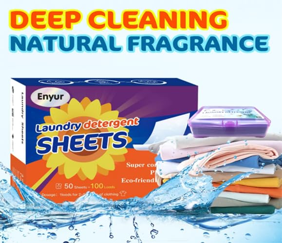 Enyur Laundry Detergent Sheets, Fresh Scent, Concentrated, travel laundry sheets, Travel Laundry Soap High Capacity Packet(132 Loads/2 packs)