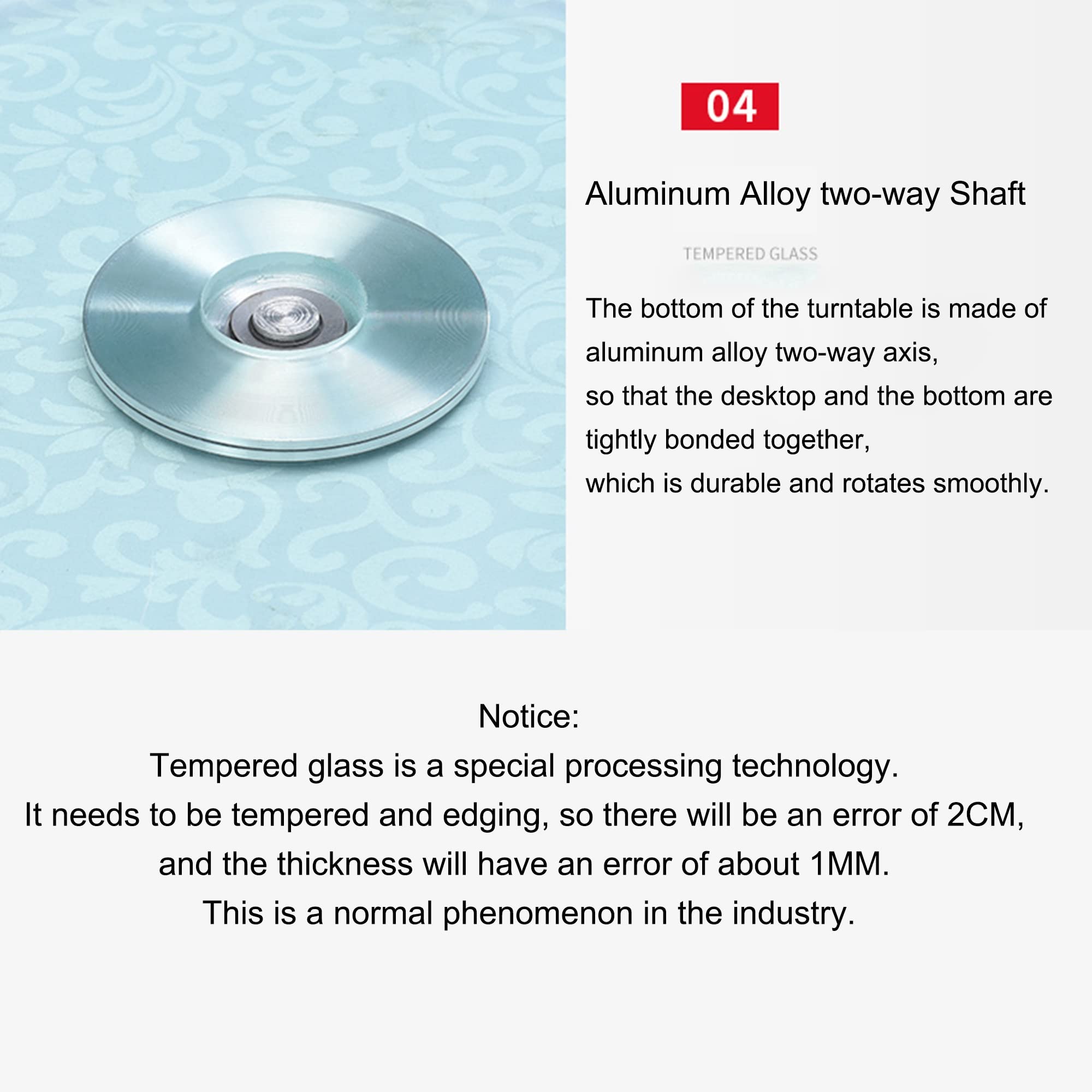 Tempered Glass Lazy Susan Turntable for Dining Table Countertop,360° Swivel Dining Table Serving Tray,Transparent Rotating Tray with Silent Bearing Centerpieces,for Spice Rack Table Cake Kitchen (Col
