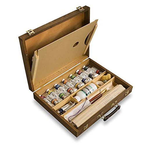 Creative Mark Capri Deluxe Wood Artist Paint Box - Storage for Art Supplies, Paints, Mediums, Brushes, Compartment Storage, Lightweight, Travel - [Oil-Stained - Natural Finish]