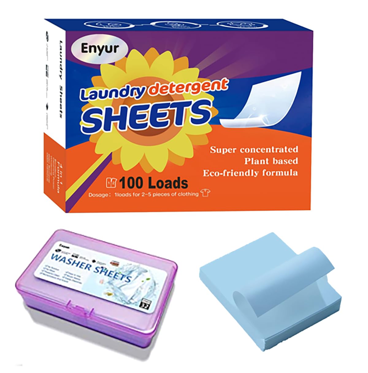 Enyur Laundry Detergent Sheets, Fresh Scent, Concentrated, travel laundry sheets, Travel Laundry Soap High Capacity Packet(132 Loads/2 packs)