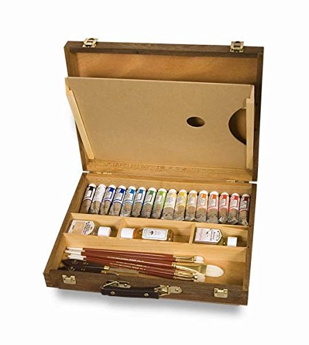 Creative Mark Capri Deluxe Wood Artist Paint Box - Storage for Art Supplies, Paints, Mediums, Brushes, Compartment Storage, Lightweight, Travel - [Oil-Stained - Natural Finish]