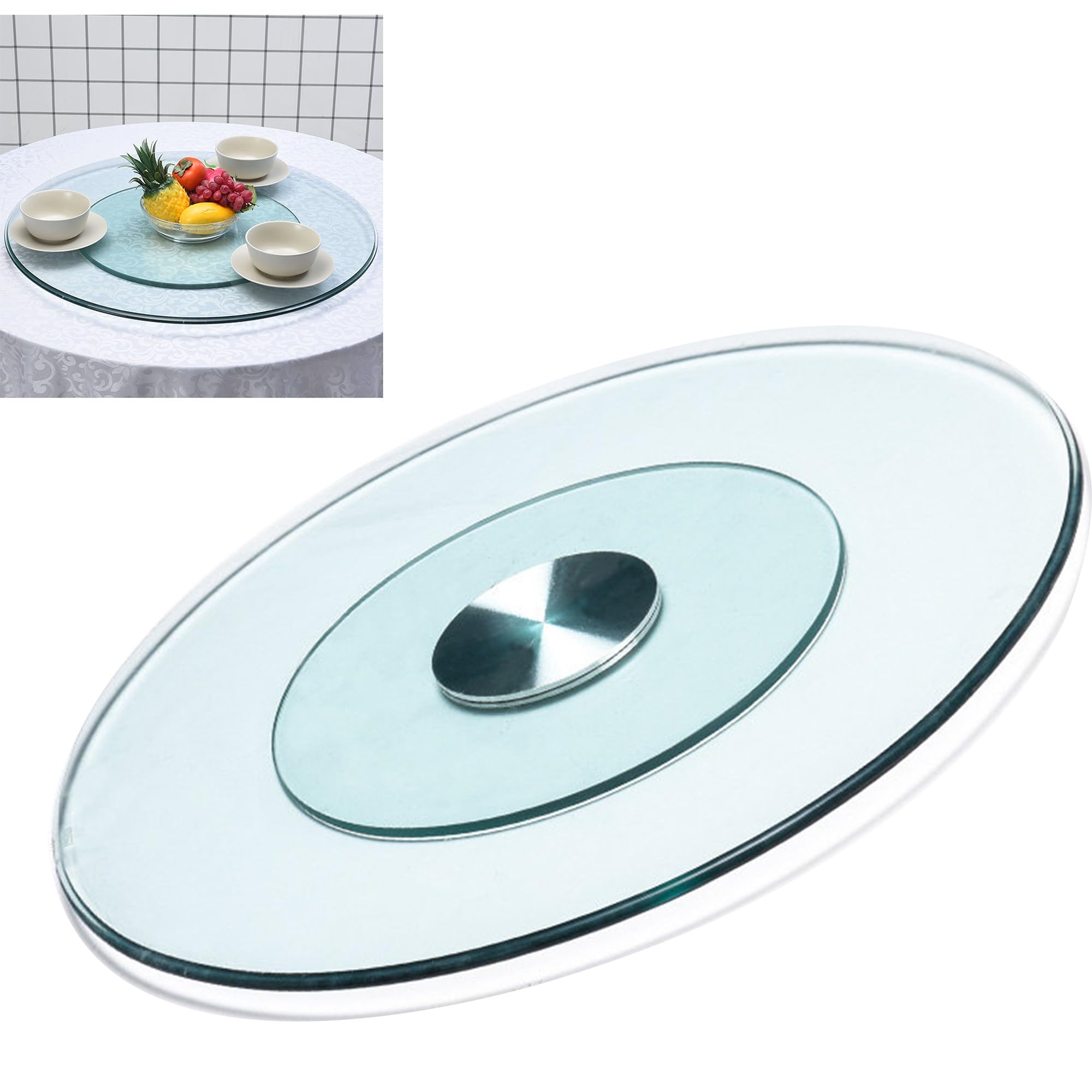Tempered Glass Lazy Susan Turntable for Dining Table Countertop,360° Swivel Dining Table Serving Tray,Transparent Rotating Tray with Silent Bearing Centerpieces,for Spice Rack Table Cake Kitchen (Col