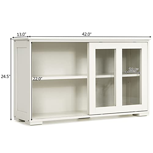 Costzon Kitchen Sideboard, Antique Stackable Storage Cabinet with Height Adjustable Shelf, Sliding Door Window, Wooden Cupboard Server Buffet Console Table for Home Dining Room Entryway (Cream White)