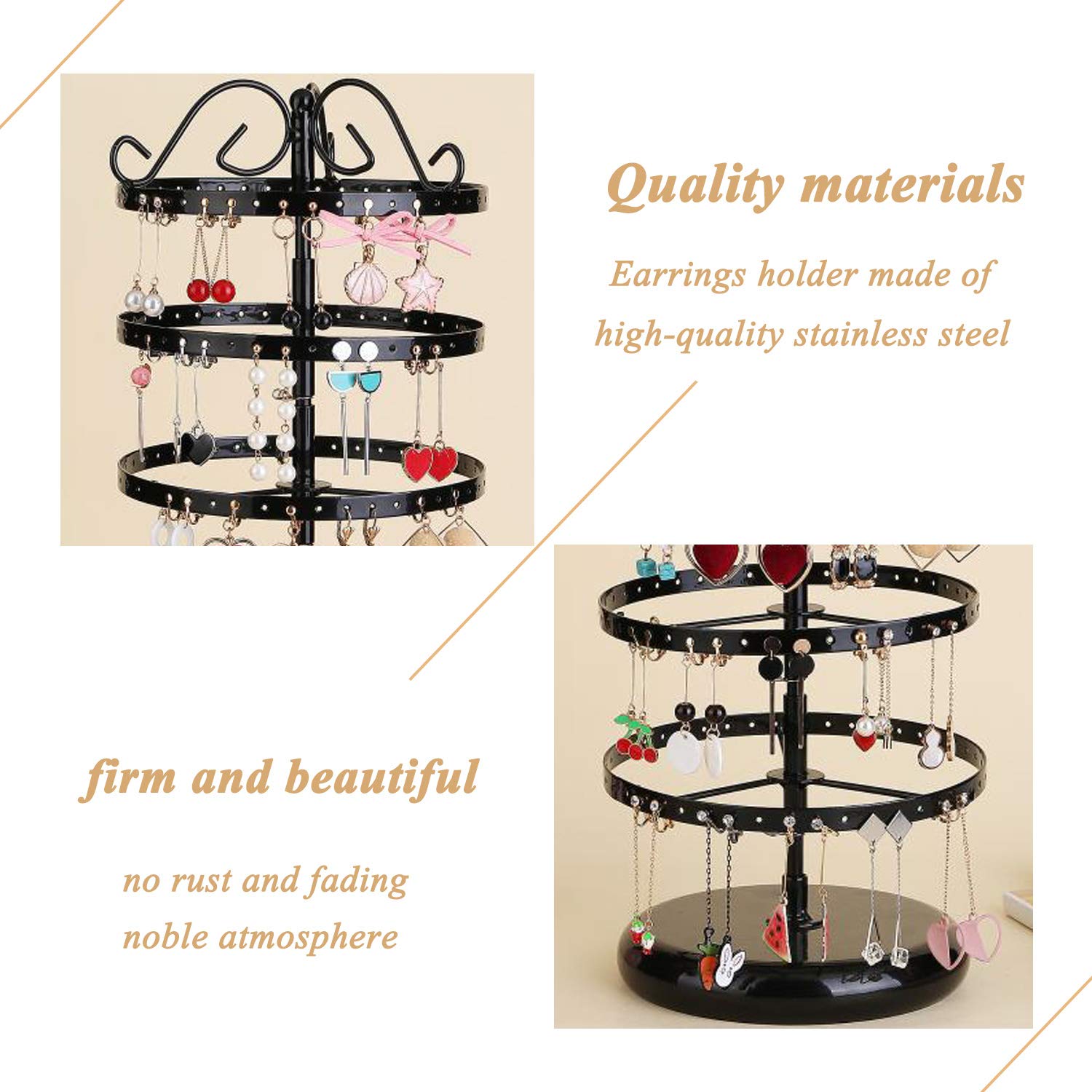 Qingsm 5-Tier Rotating 220-Hole Earring Holder Organizer,Metal Adjustable Jewelry Organizer Display Stand Hanging Towers